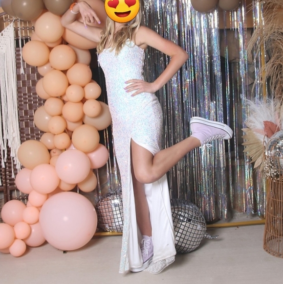 Primavera Couture | Dresses | Primavera White Iridescent Prom Dress ...